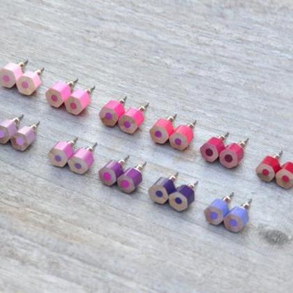 Color Pencil Earring Studs, The Hexagon Version In Pink & Purple ...