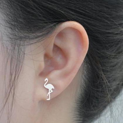Flamingo Earring Studs, Flamingo Stud Earrings In Sterling Silver, Handmade In The Uk on Luulla