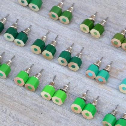 Green Color Pencil Ear Studs, Green Earring Stud, 18 Shades Of Green ...