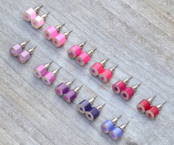 Color Pencil Earring Studs, The Hexagon Version In Pink & Purple ...