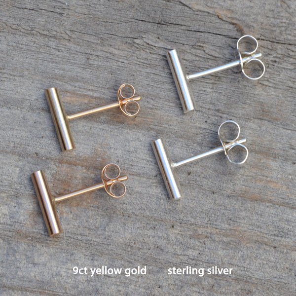 Simple Bar Earring Studs In Sterling Silver, Stick Earring Studs Handmade In England on Luulla
