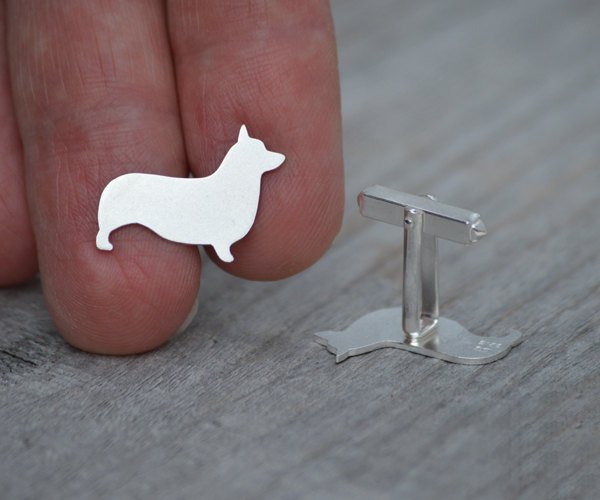 Corgi Cufflinks In Sterling Silver With Personalized Message On The ...