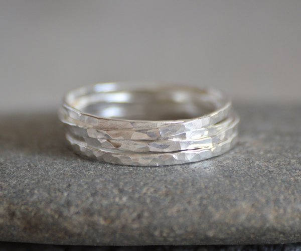 Slim Stacking Rings In Sterling Silver, Rustic Stackers, Hammered ...