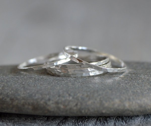 Slim Stacking Rings In Sterling Silver, Rustic Stackers, Hammered ...