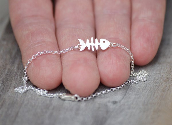 Fishbone Bracelet Anklet In Solid Sterling Silver, Handmade In England ...