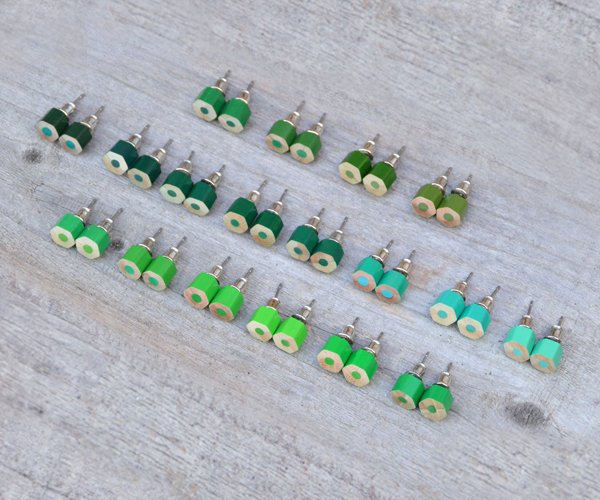 Green Color Pencil Ear Studs, Green Earring Stud, 18 Shades Of Green ...