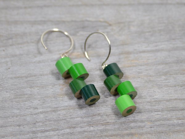 Color Pencil Earrings, Color Theme: Spring, A String Of Green Pencil ...