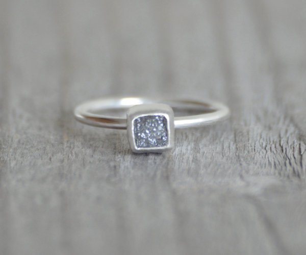 Raw Diamond Cube Engagement Ring, 1.1ct Raw Diamond Ring In Grey ...