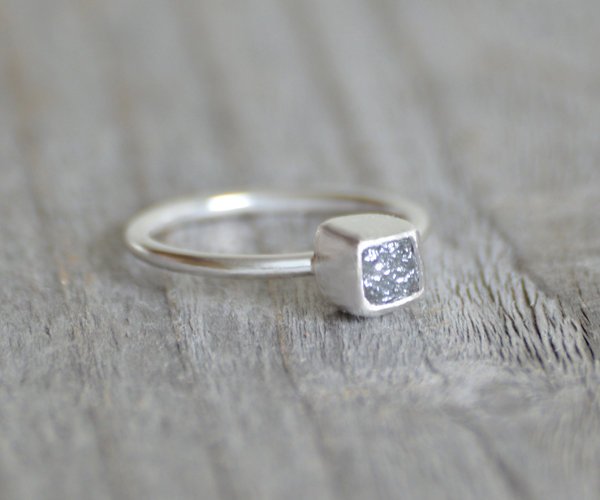 Raw Diamond Cube Engagement Ring, 1.1ct Raw Diamond Ring In Grey ...