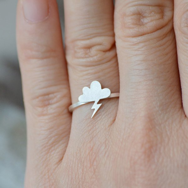 Lightning Cloud Ring In Sterling Silver, Weather Forecast Ring ...