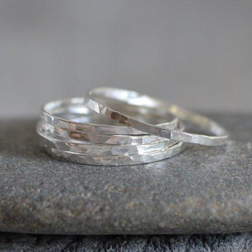 Slim Stacking Rings In Sterling Silver, Rustic Stackers, Hammered ...