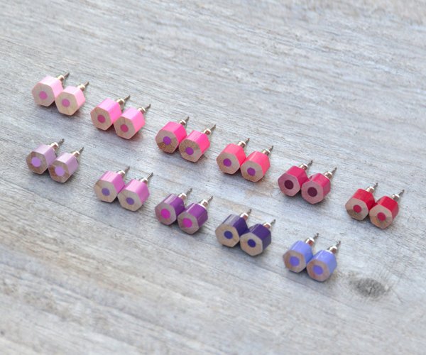 Color Pencil Earring Studs, The Hexagon Version In Pink & Purple ...