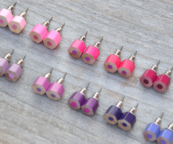 Color Pencil Earring Studs, The Hexagon Version In Pink & Purple ...