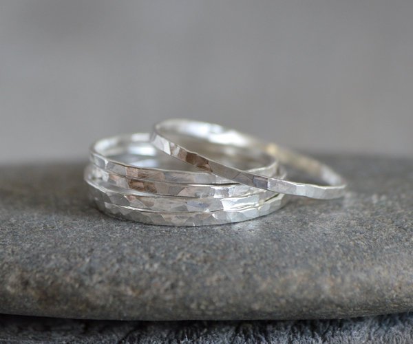 Slim Stacking Rings In Sterling Silver, Rustic Stackers, Hammered ...