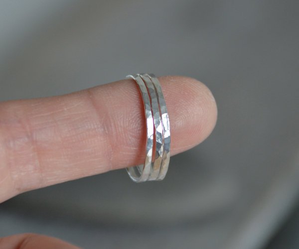 Slim Stacking Rings In Sterling Silver, Rustic Stackers, Hammered ...