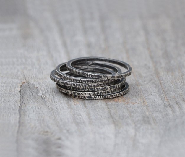 Stackable Textured Sterling Silver Rings, Antique Style Stackable Ring ...