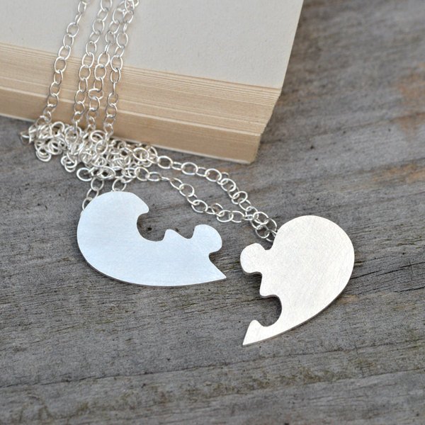 Puzzle Heart Necklace, Interlocking Jigsaw Puzzle Heart, Lover's ...