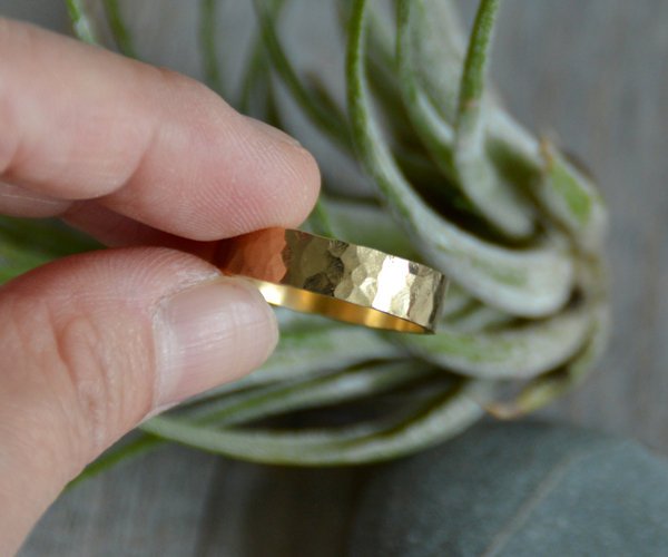 Hammered Effect Weding Band In Yellow Gold, Rustic Wedding Ring, Gold ...