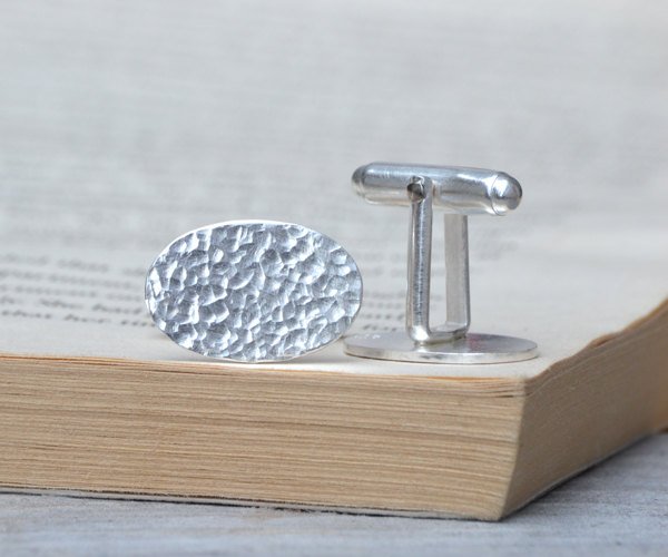 Simple Cufflinks With Textured Surface, Classic Round And Oval Cufflinks Handmade In Sterling ...
